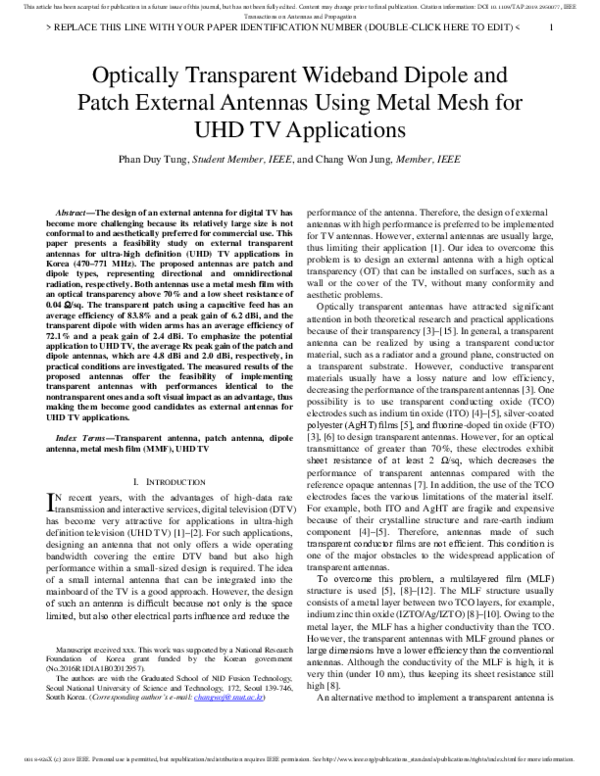 (PDF) Optically Transparent Wideband Dipole and Patch External Antennas ...