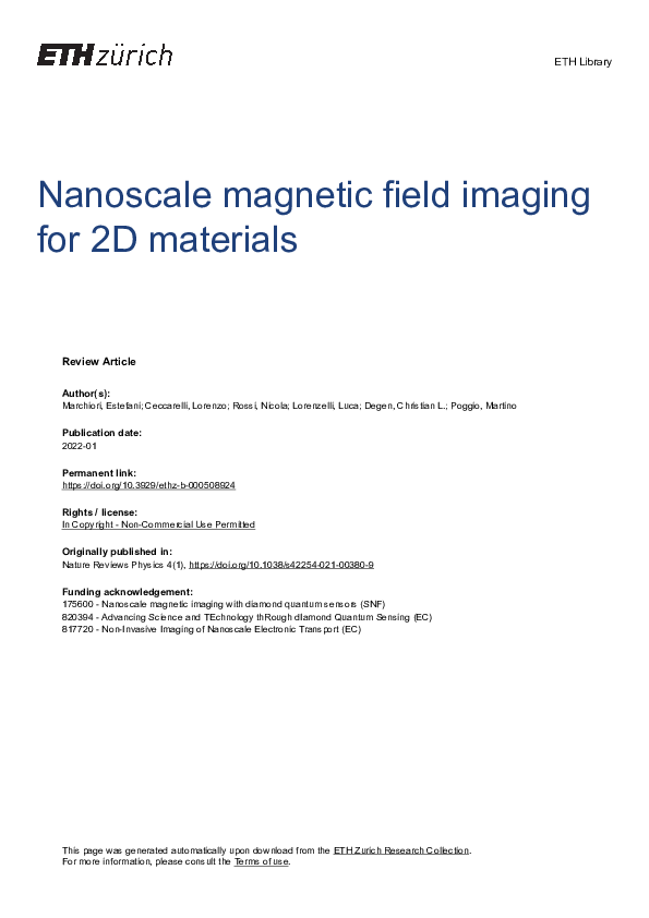 (PDF) Nanoscale magnetic field imaging for 2D materials