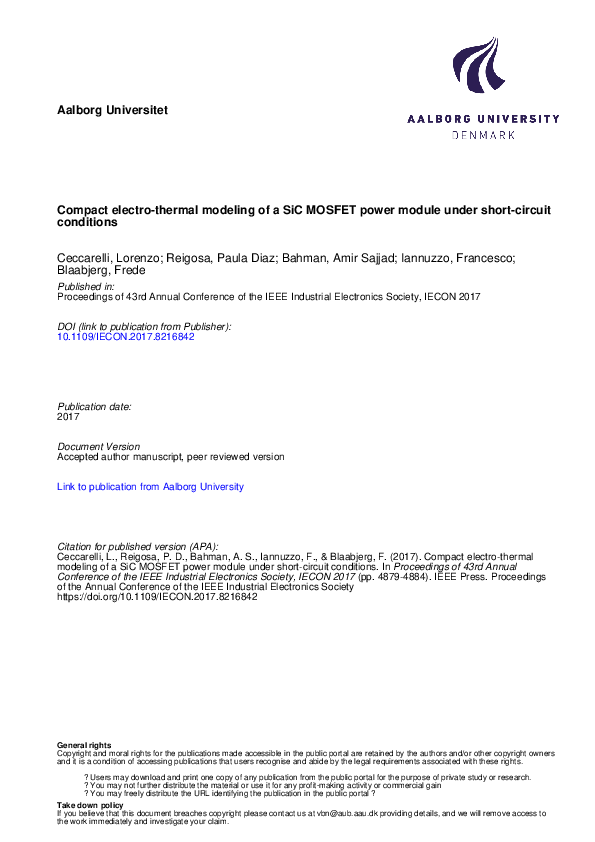 Pdf Compact Electro Thermal Modeling Of A Sic Mosfet Power Module Under Short Circuit Conditions