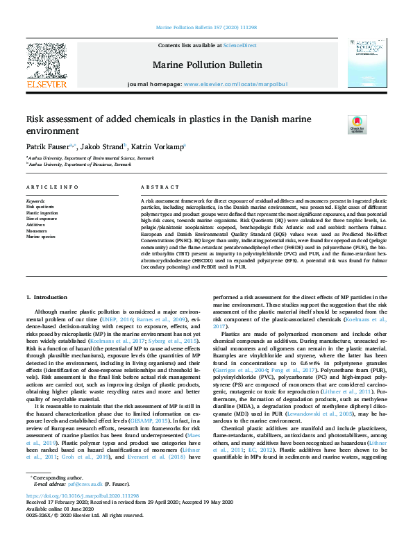 (PDF) Risk assessment of added chemicals in plastics in the Danish ...