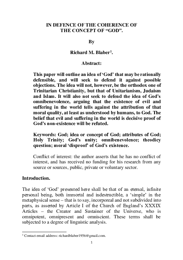 (PDF) In Defence of the Coherence of the Concept of God