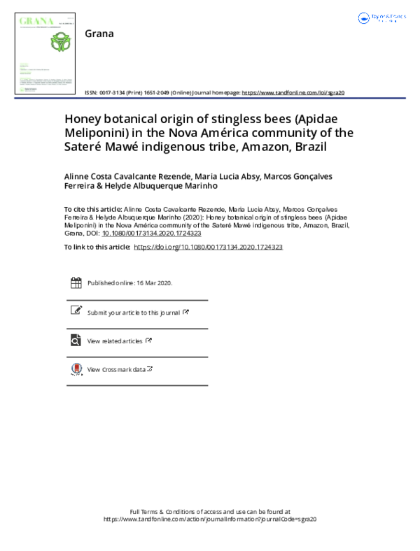 (PDF) Honey botanical origin of stingless bees (Apidae Meliponini) in ...