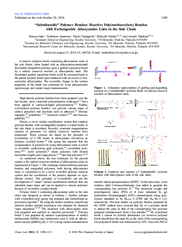 (PDF) “Substitutable” Polymer Brushes: Reactive Poly(methacrylate) Brushes with Exchangeable ...