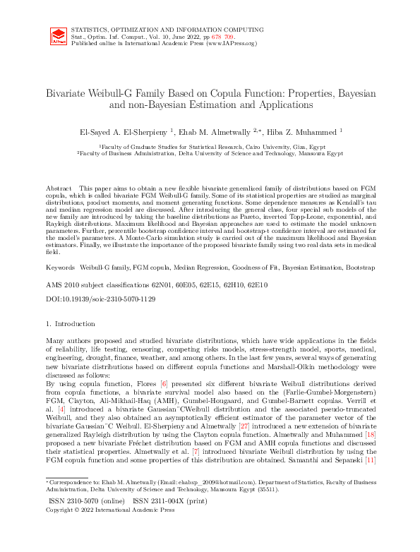 (PDF) Bivariate Weibull-G Family Based on Copula Function: Properties ...