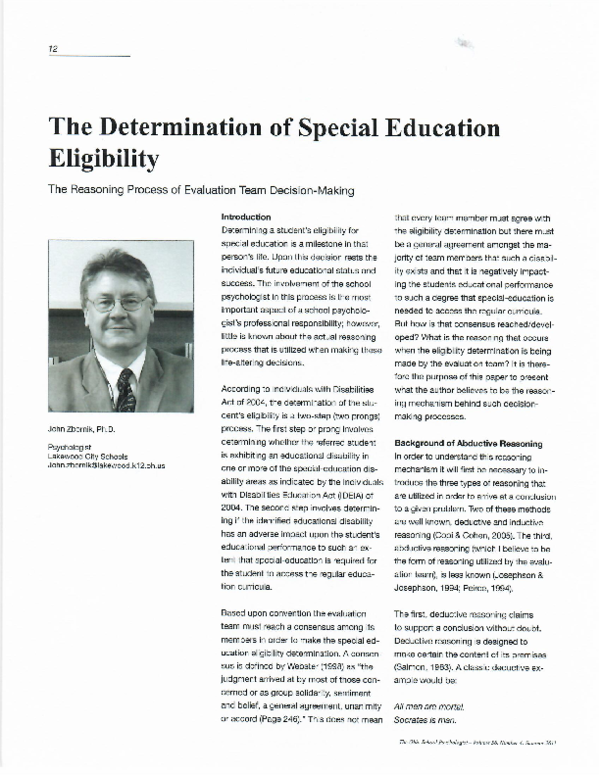 (PDF) The determination of special education eligibility: The reasoning ...