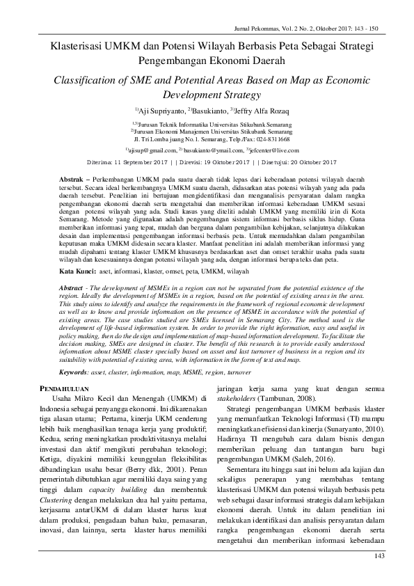 (PDF) Classification of SME and Potential Areas Based on Map as Economic Development Strategy ...