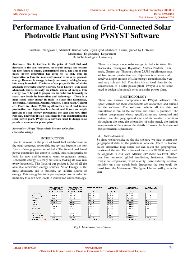 (PDF) Performance Evaluation of Grid-Connected Solar Photovoltic Plant using PVSYST Software