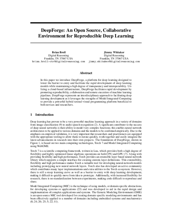 (PDF) DeepForge: An Open Source, Collaborative Environment for Reproducible Deep Learning