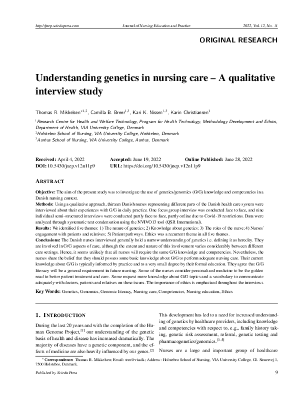 (PDF) Understanding genetics in nursing care – A qualitative interview ...