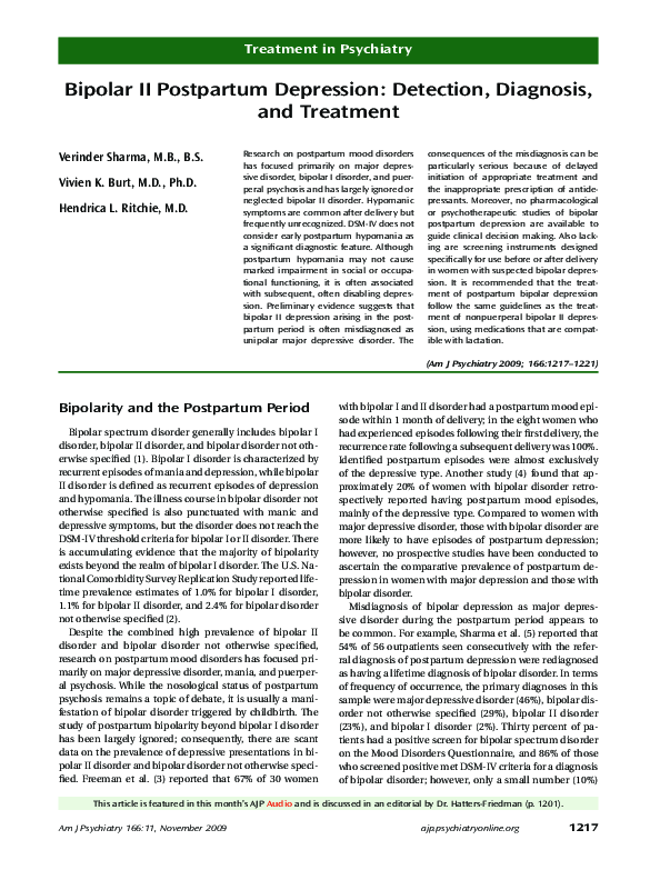 (PDF) Bipolar II Postpartum Depression: Detection, Diagnosis, and Treatment