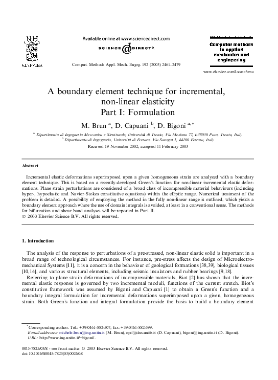 (PDF) A boundary element technique for incremental, non-linear elasticity