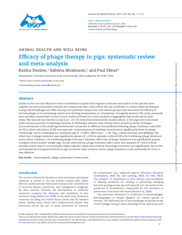 (PDF) Efficacy of phage therapy in pigs: systematic review and meta-analysis