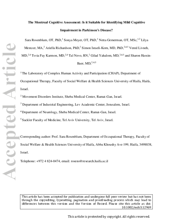(PDF) The Montreal Cognitive Assessment: Is It Suitable for Identifying ...