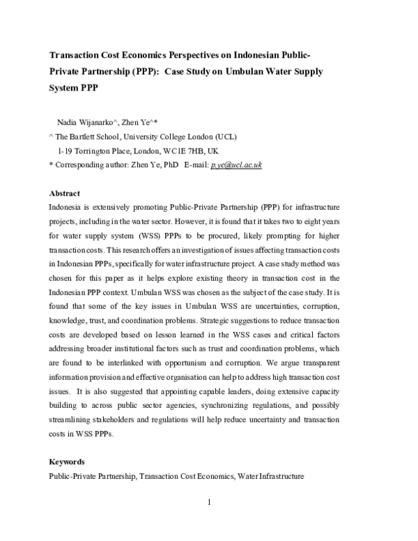 (PDF) Transaction Cost Economics Perspectives on Indonesian Public ...