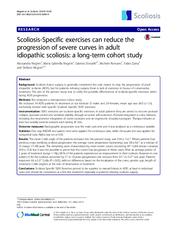 (PDF) Scoliosis-Specific exercises can reduce the progression of severe curves in adult ...