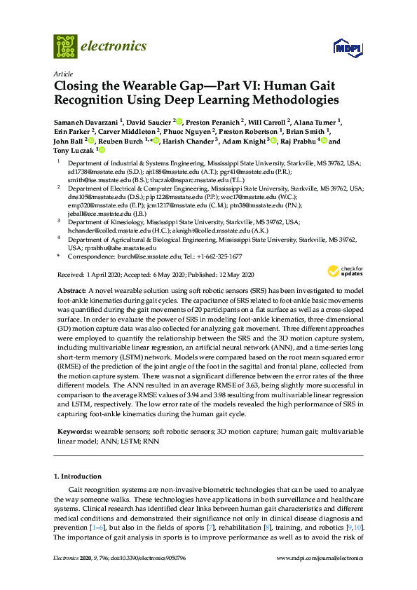 Pdf Closing The Wearable Gap—part Vi Human Gait Recognition Using