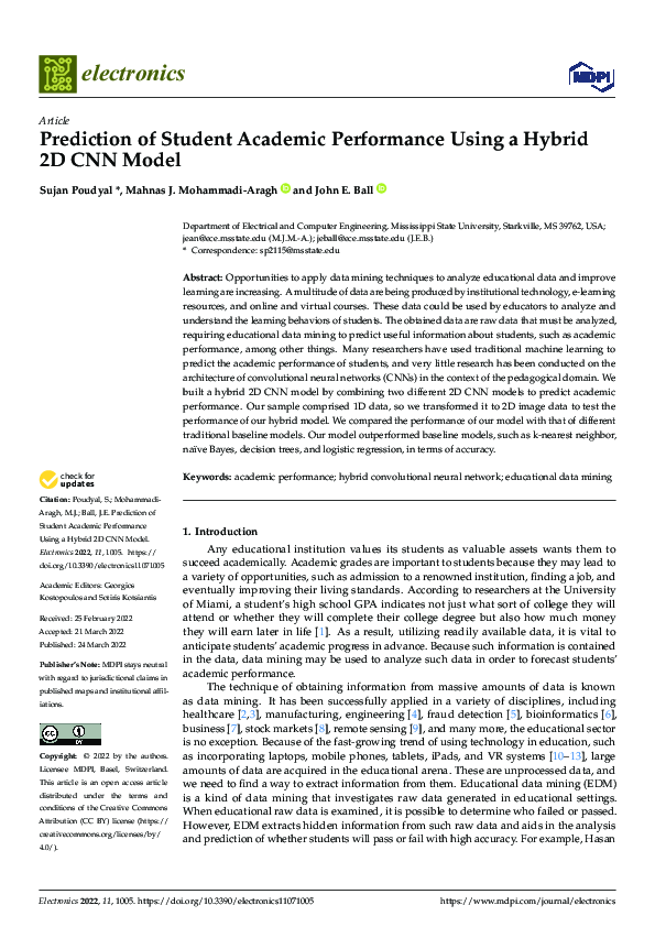 (PDF) Prediction of Student Academic Performance Using a Hybrid 2D CNN Model