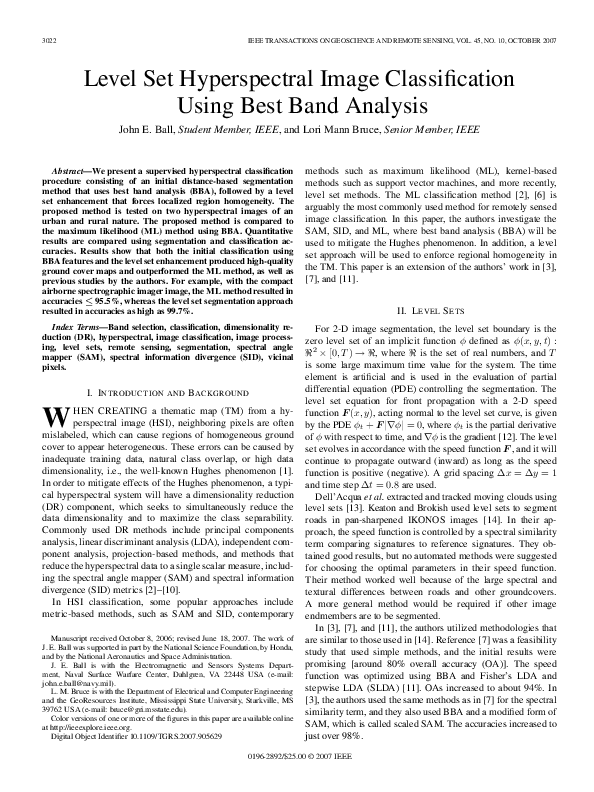 (PDF) Level Set Hyperspectral Image Classification Using Best Band Analysis
