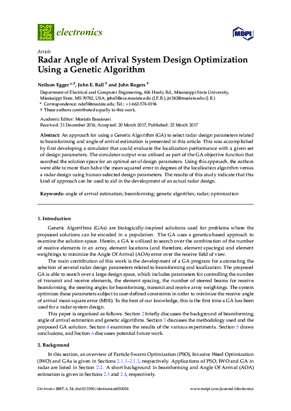 Pdf Radar Angle Of Arrival System Design Optimization Using A Genetic