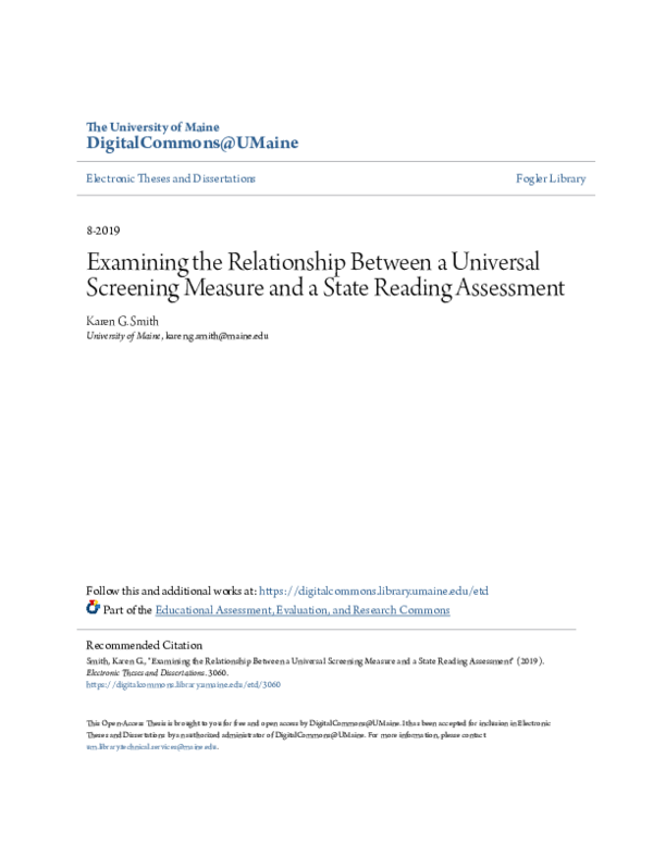 (PDF) Examining the Relationship Between a Universal Screening Measure ...