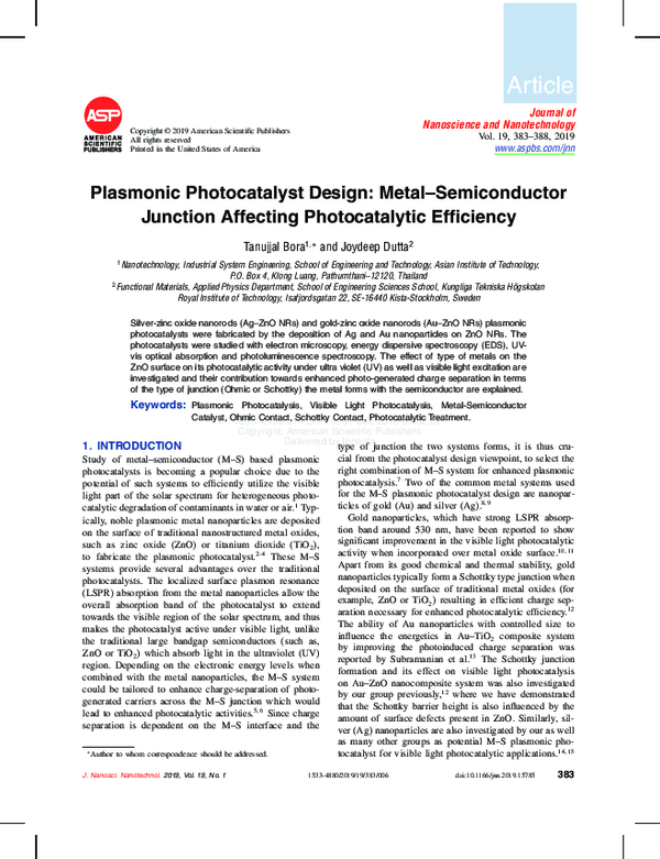 (PDF) Plasmonic Photocatalyst Design: Metal—Semiconductor Junction Affecting Photocatalytic ...