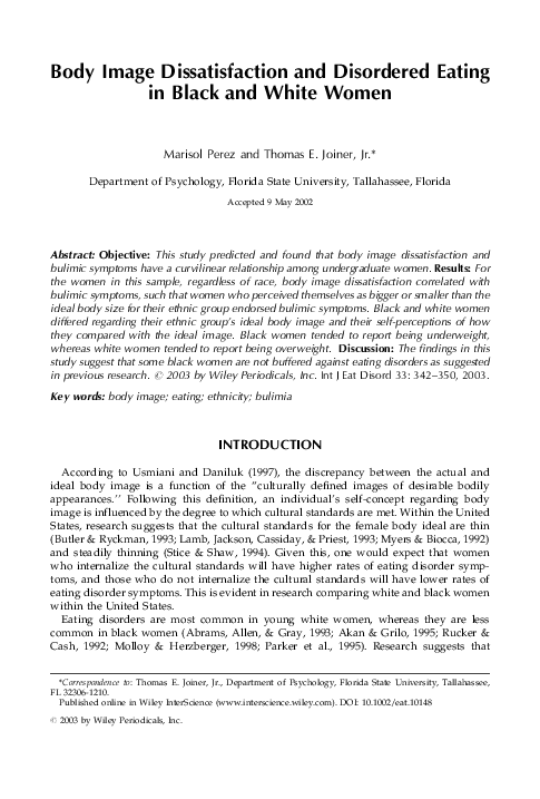 (PDF) Body image dissatisfaction and disordered eating in black and ...