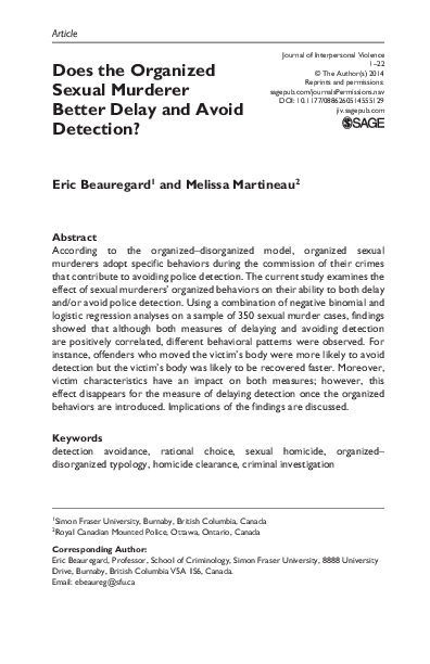 (PDF) Does the Organized Sexual Murderer Better Delay and Avoid Detection?