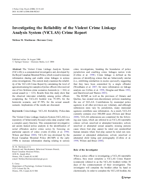 (PDF) Investigating the Reliability of the Violent Crime Linkage ...