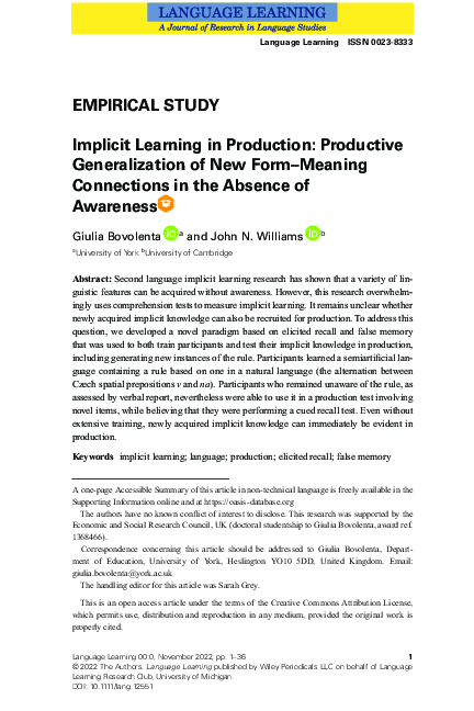 (PDF) Implicit Learning in Production: Productive Generalization of New Form–Meaning Connections ...