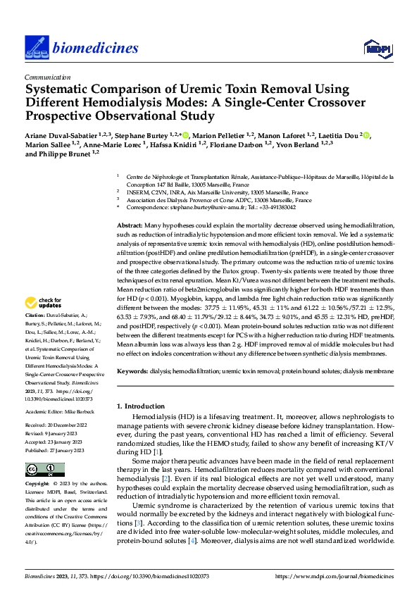 (PDF) Systematic Comparison of Uremic Toxin Removal Using Different Hemodialysis Modes: A Single ...