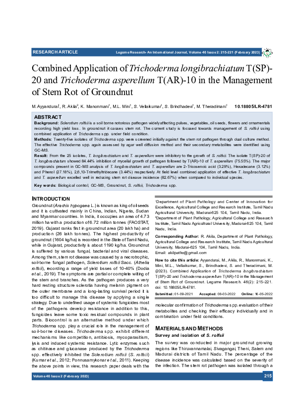 (PDF) Combined Application of Trichoderma longibrachiatum T(SP)-20 and Trichoderma asperellum T ...