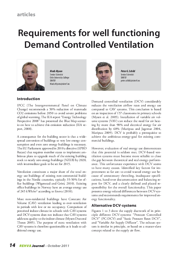(PDF) Requirements for well functioning Demand Controlled Ventilation