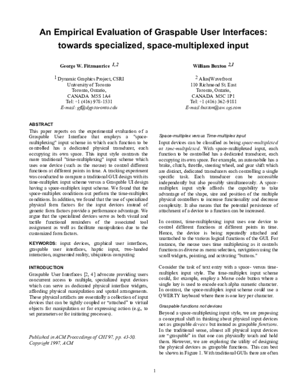 (PDF) An empirical evaluation of graspable user interfaces