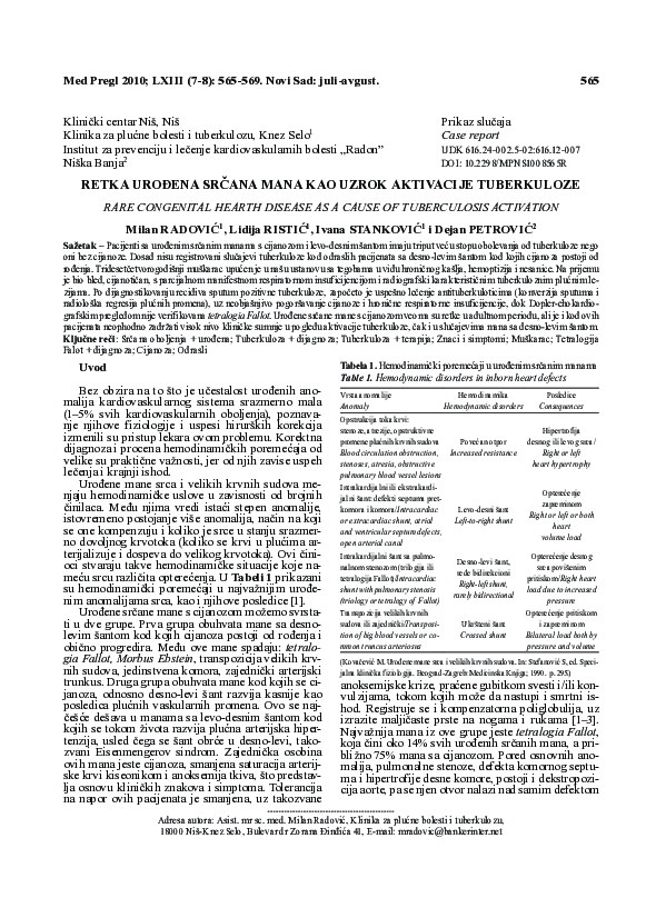 (PDF) Rare congenital hearth disease as a cause of tuberculosis ...