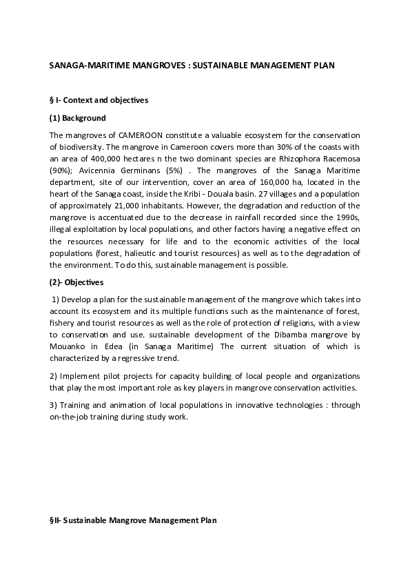 (DOC) SANAGA-MARITIME MANGROVES : SUSTAINABLE MANAGEMENT PLAN