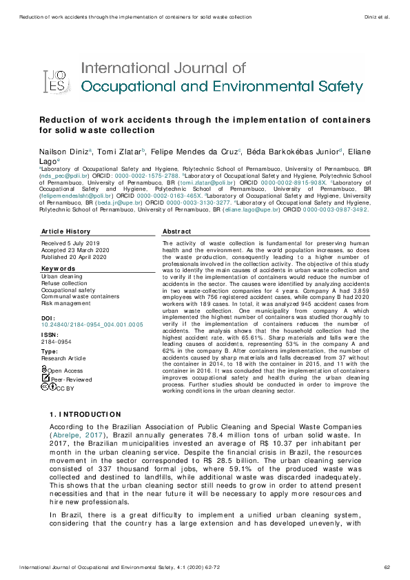 Reduction of work accidents through the implementation of containers ...