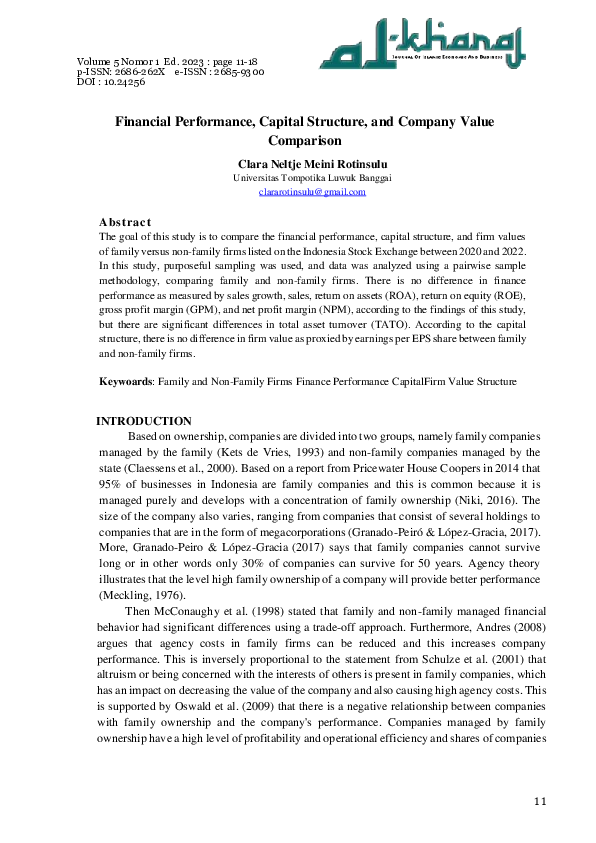 (PDF) Financial Performance, Capital Structure, and Company Value Comparison