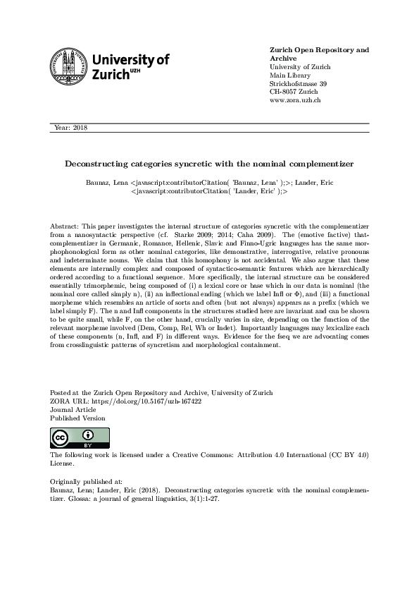 (PDF) Deconstructing categories syncretic with the nominal complementizer