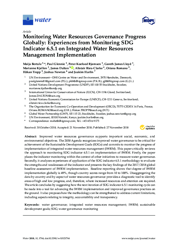 Pdf Monitoring Water Resources Governance Progress Globally Experiences From Monitoring Sdg