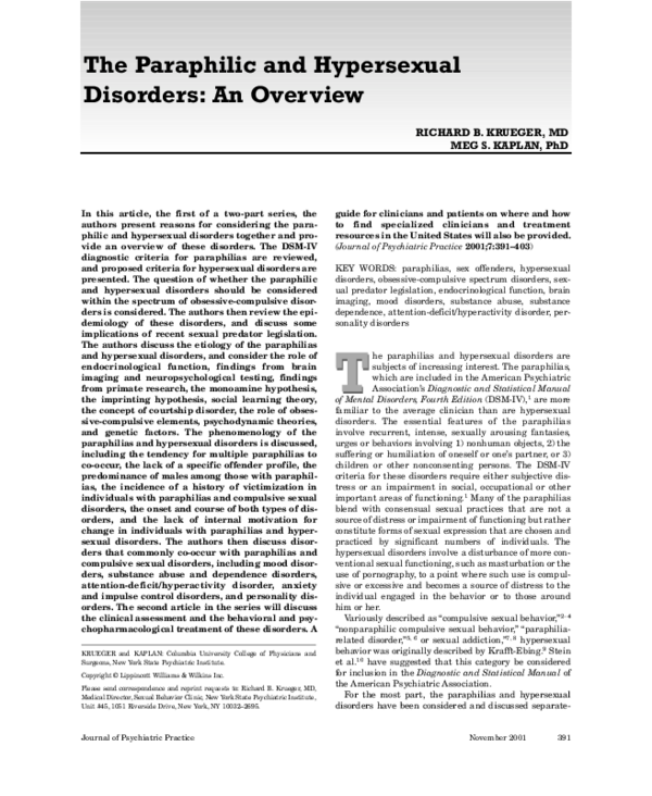 (PDF) The Paraphilic and Hypersexual Disorders: An Overview