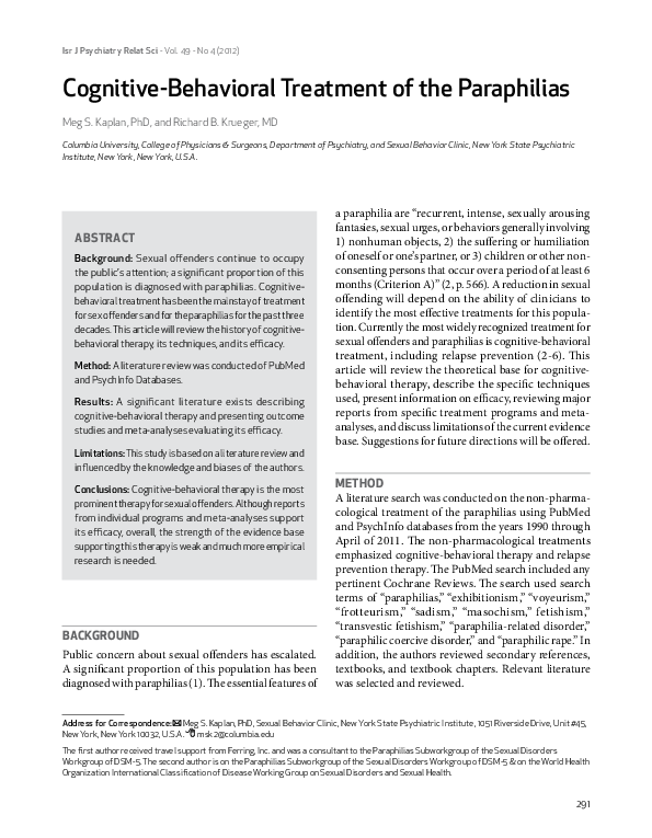 (PDF) Treatment of sexual paraphilias: a review of the 1999-2000 ...