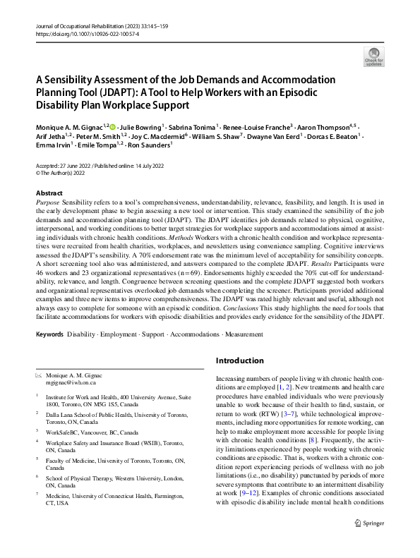(PDF) A Sensibility Assessment of the Job Demands and Accommodation ...