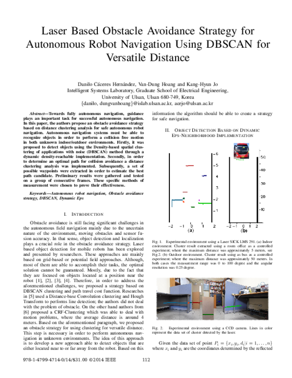 Pdf Obstacle Avoidance For Autonomous Robots Using Dbscan