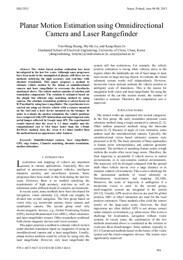 (PDF) Planar motion estimation using omnidirectional camera and laser ...