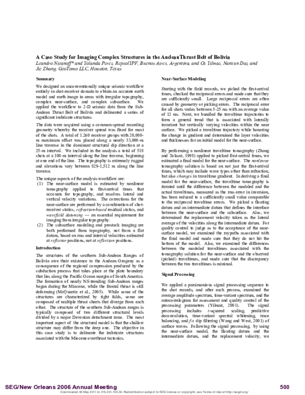 (PDF) A case study for imaging complex structures in the Andean Thrust ...