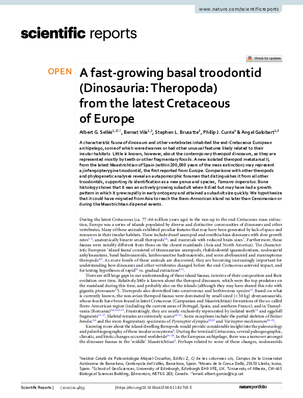 (PDF) A fast-growing basal troodontid (Dinosauria: Theropoda) from the ...