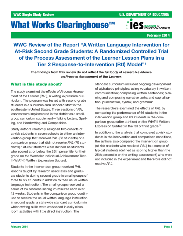 (PDF) A written language intervention for at-risk second grade students ...