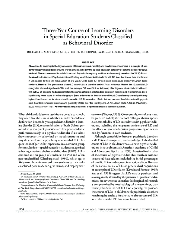 (PDF) Three-Year Course of Learning Disorders in Special Education ...