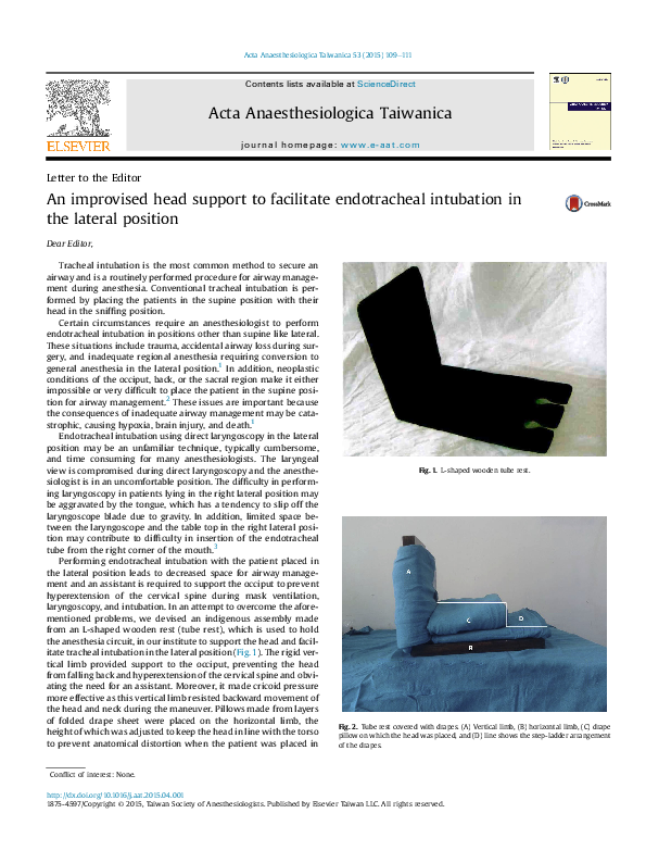 (PDF) An improvised head support to facilitate endotracheal intubation ...