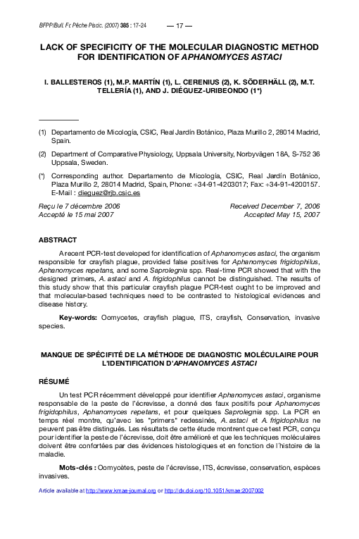 (PDF) Lack of Specificity of the Molecular Diagnostic Method for ...